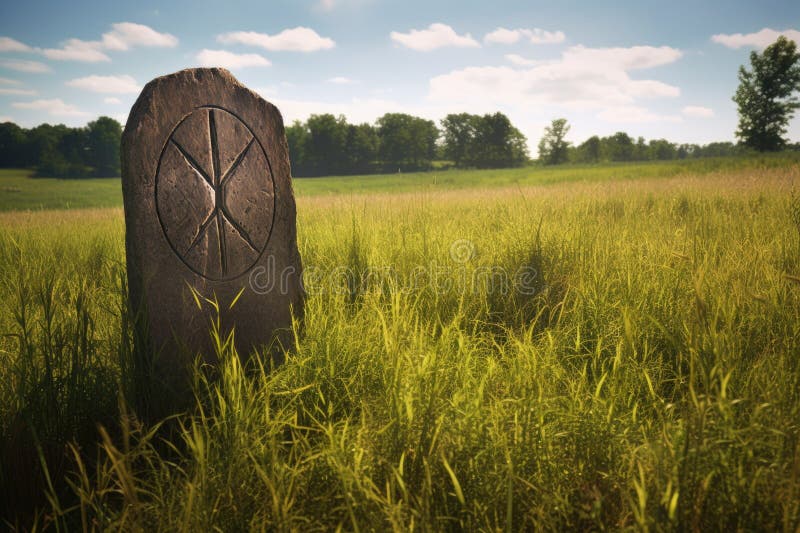 Weathered Viking Rune Stone in a Field Stock Illustration ...