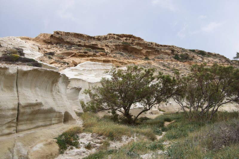 Weathered Vulcanic Landscape in Sarakiniko Stock Image - Image of ...