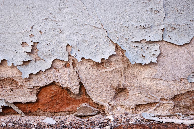 Weathered Wall with Cracked and Peeling Paint Deteriorating Plaster ...