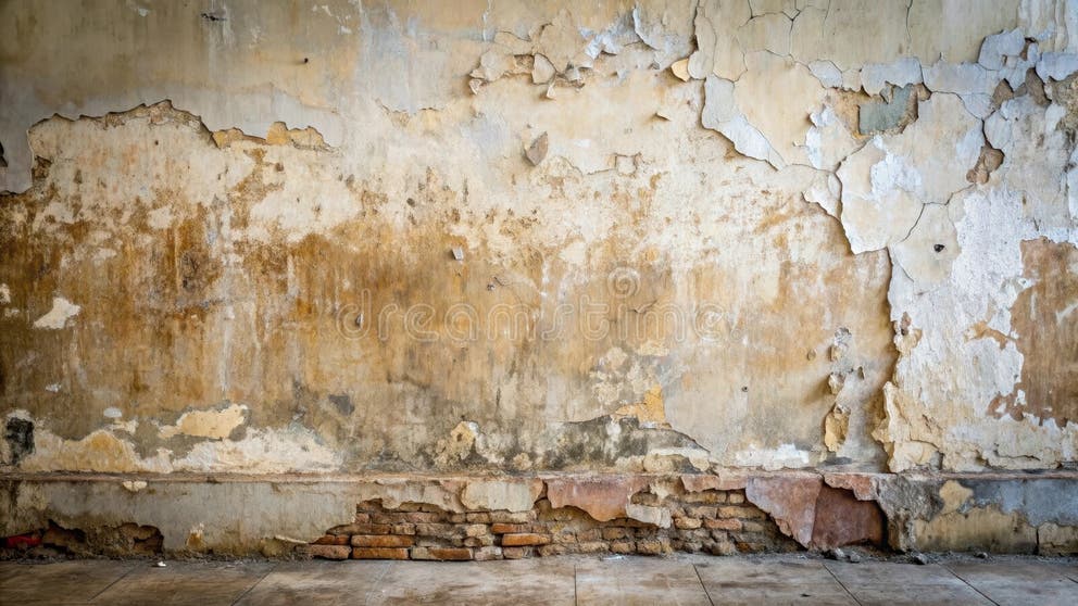 A Weathered Wall with Exposed Brickwork and a Crumbling Foundation ...