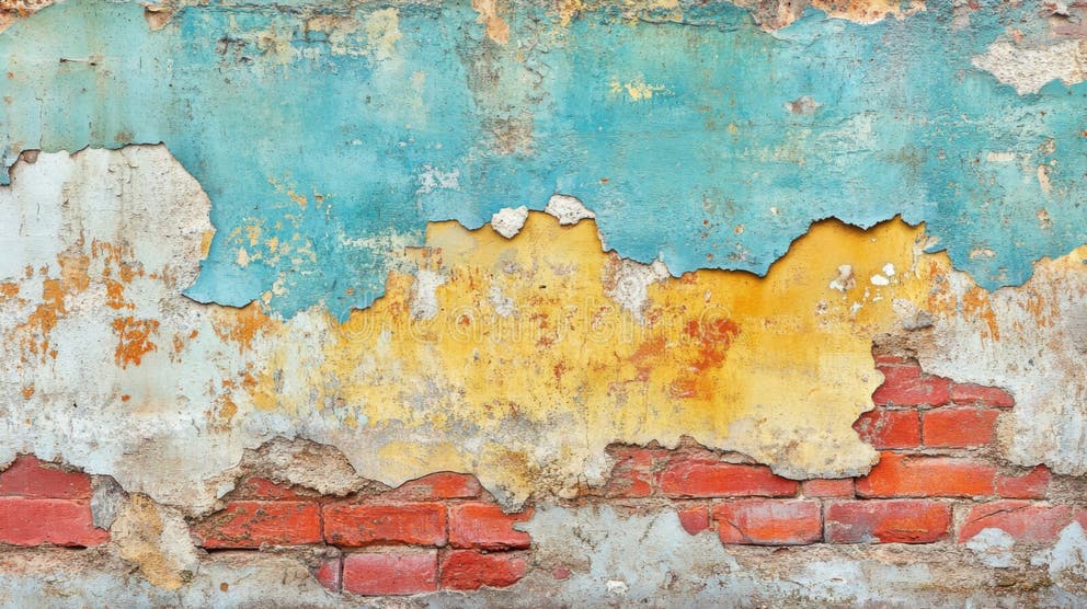 Weathered Wall Showing Brick and Peeling Paint Stock Illustration ...