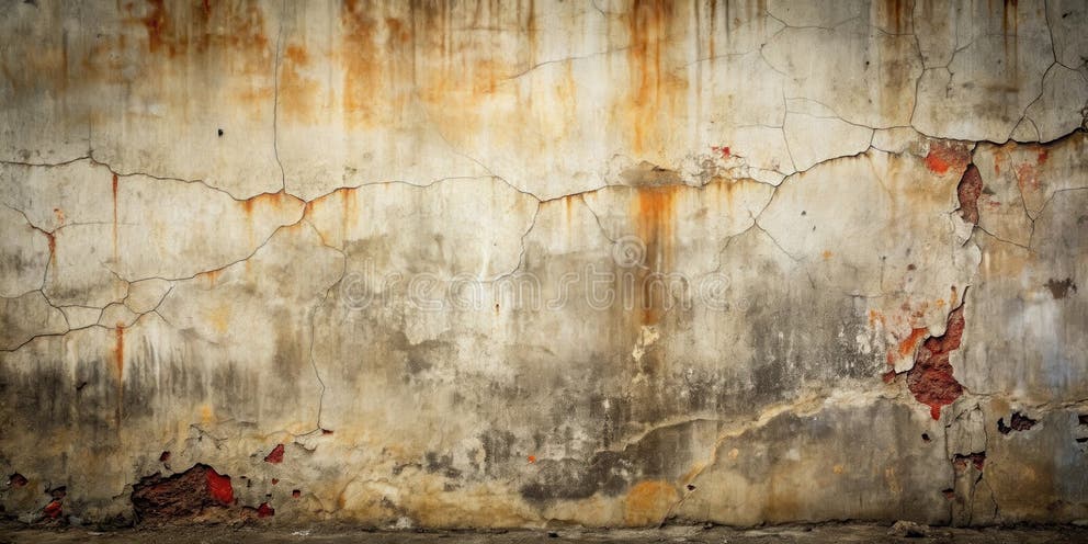 A Weathered Wall Texture Featuring Extensive Cracking and Rust Stains ...