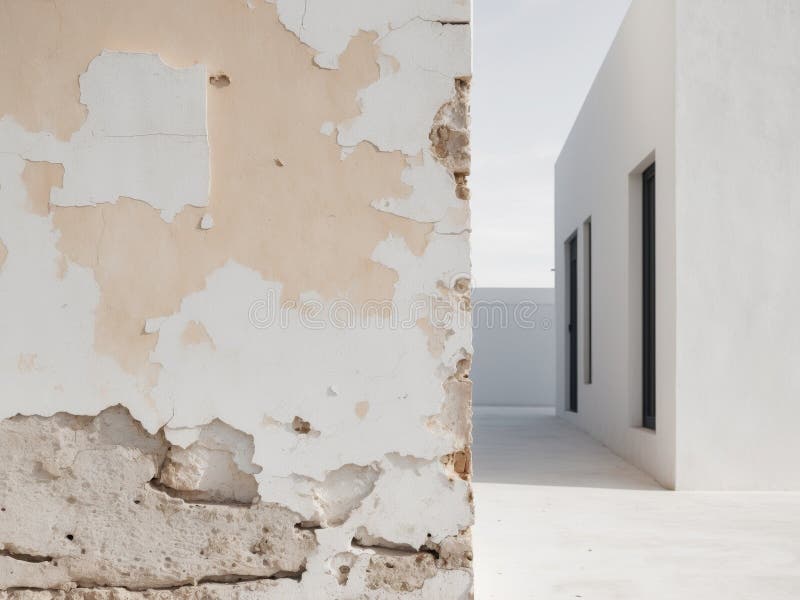 Weathered Wall and White Building Contrast Stock Photo - Image of ...