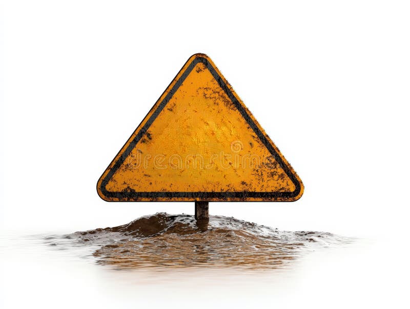 A Weathered Warning Sign Indicating Pedestrian Activity in a Muddy ...