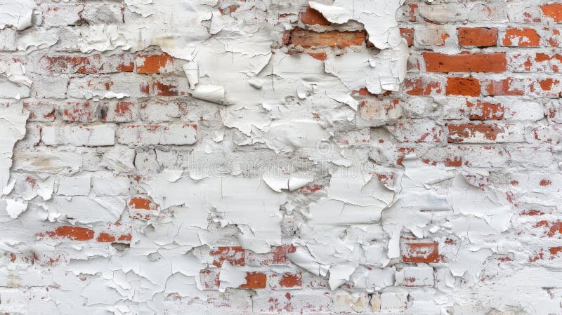 A Weathered White and Red Brick Wall with Peeling Paint. Suitable for ...