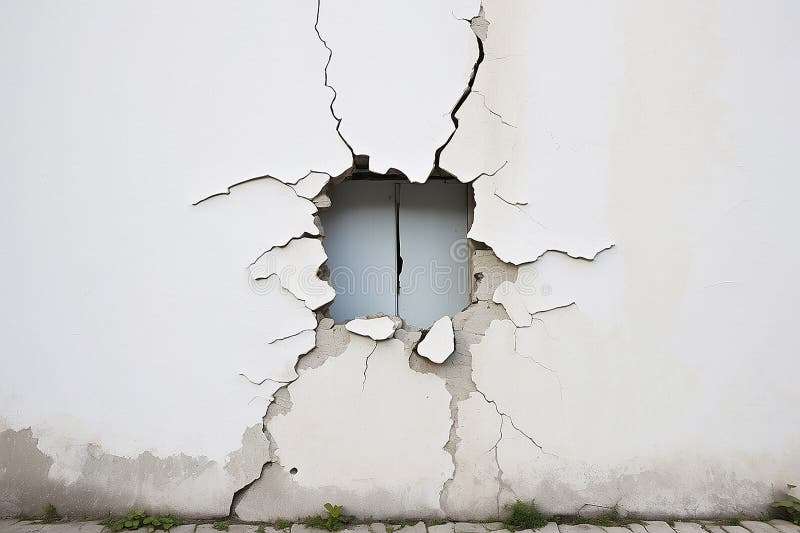 Weathered White Wall with Cracks and Hole Stock Illustration - Illustration of background, rough ...