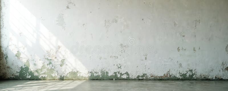 Weathered White Wall with Peeling Paint Shows Aged Texture, Dark Green ...