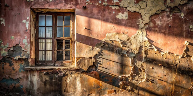 A Weathered Window in a Dilapidated Building, Sunlit Wall, Decaying ...