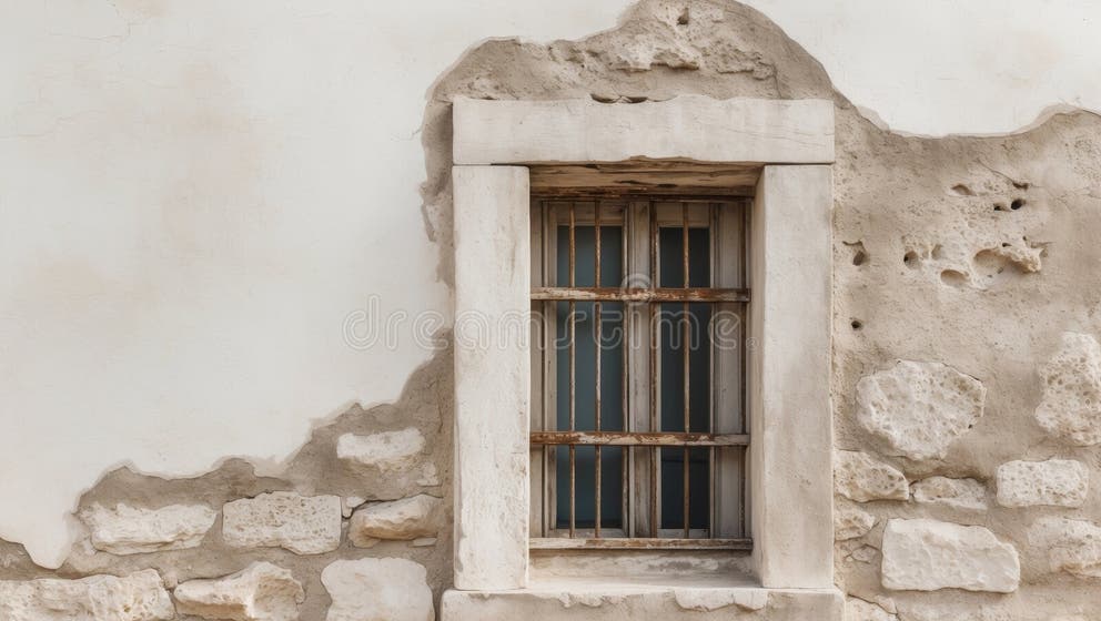 Weathered Window Frame on Stone Wall, Reflecting Heritage and ...