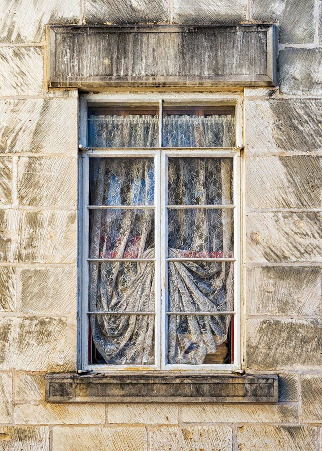Weathered Window in a Limestone Wall Stock Image - Image of grungy ...