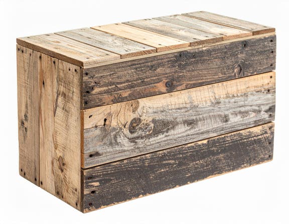 Weathered Wood Box with Rustic Texture and Natural Grain Isolated on ...