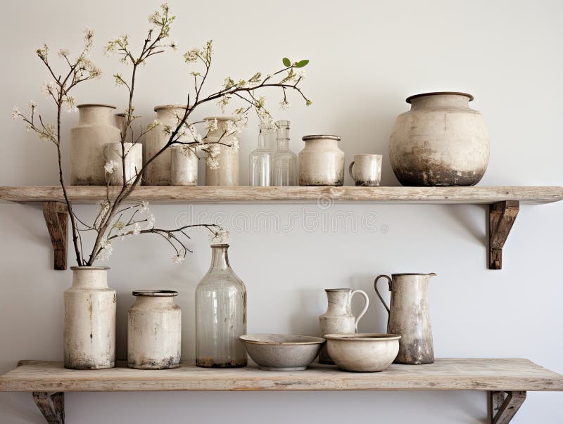 Weathered Wood Floating Shelf with Distressed Frames and a Pit - AI ...