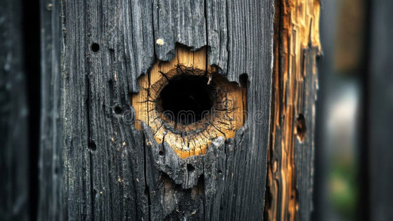 Weathered Wood Post Shows Hole and Damage Stock Illustration ...