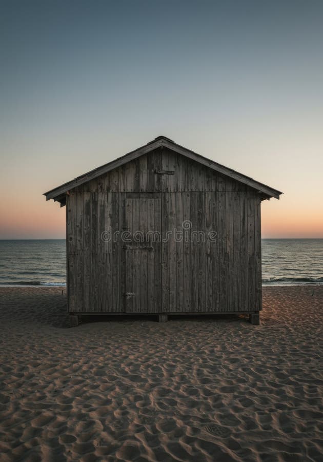 Weathered Wooden Beach Hut at Sunset Stock Illustration - Illustration of evening, nature: 384358612