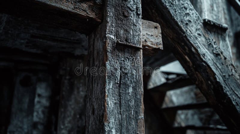 Weathered Wooden Beams Interior Structure Detail Stock Illustration ...
