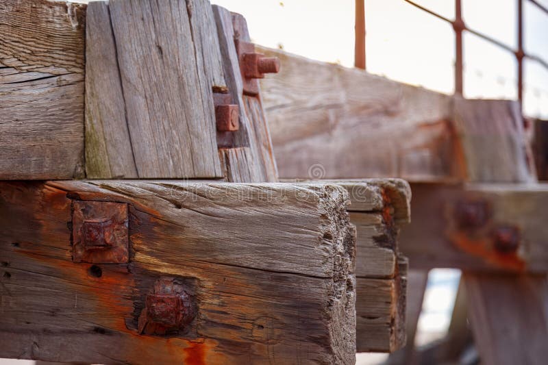 Under the Pier, Drift Wood, Wooden Textures and Rusty Nails Stock Image ...