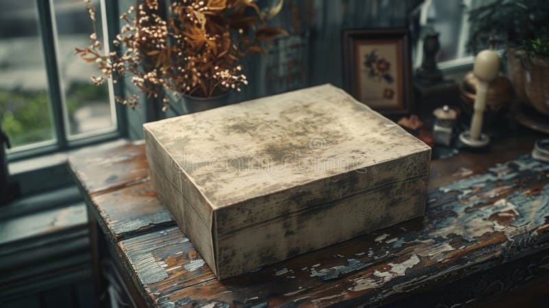 A Weathered Wooden Box on a Vintage Table. Stock Image - Image of ...