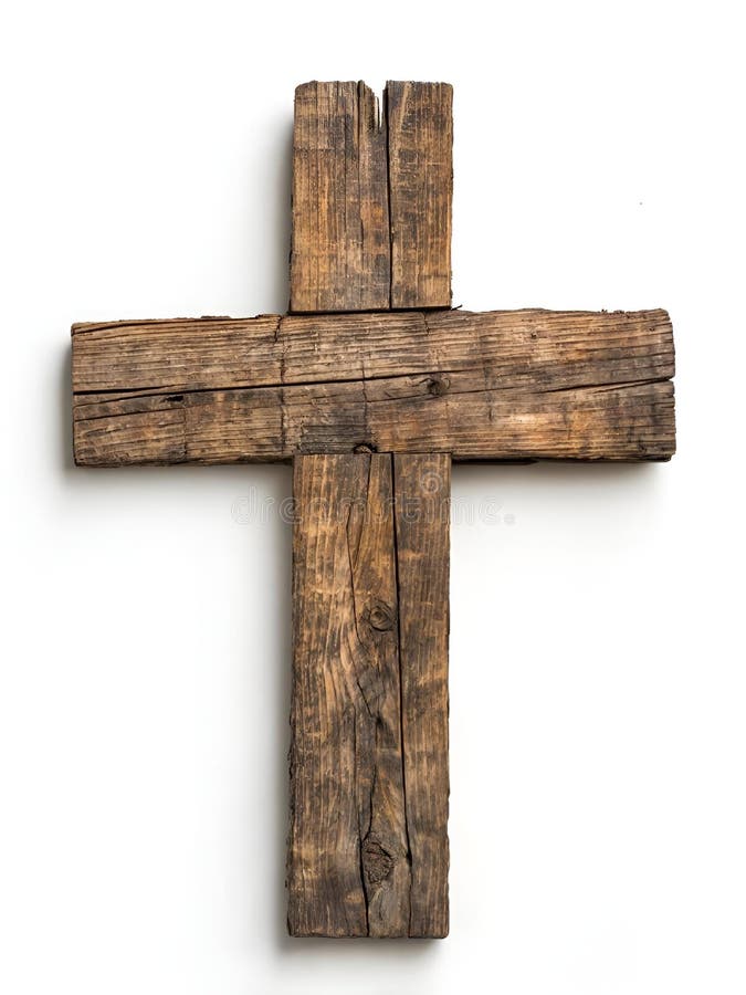 Weathered Wooden Cross on White Backdrop, AI-generated. Stock ...