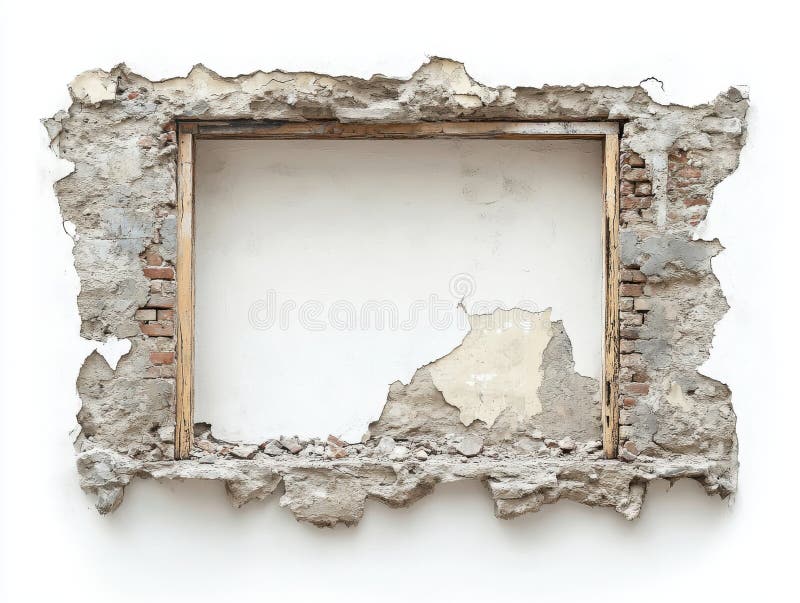Weathered Wooden Frame in Crumbling Plaster Wall Stock Illustration ...