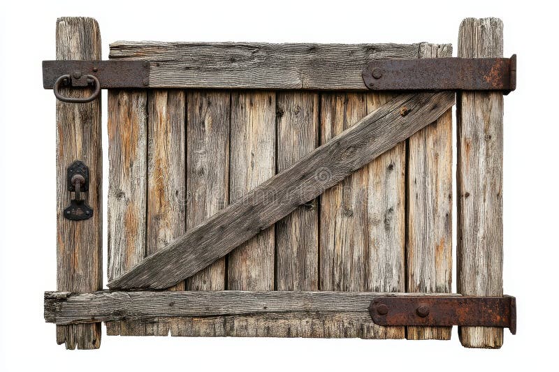A Weathered Wooden Gate with Rustic Metal Hinges and a Latch Stock ...