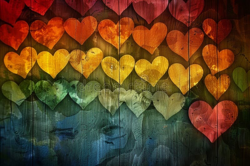 Weathered Wooden Hearts with Rainbow Colors, Symbolizing Love ...