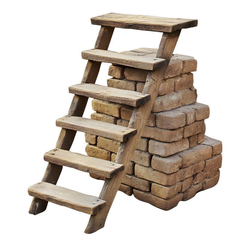Wooden Ladder Leaning on Brick Wall Rustic Construction Isolated ...