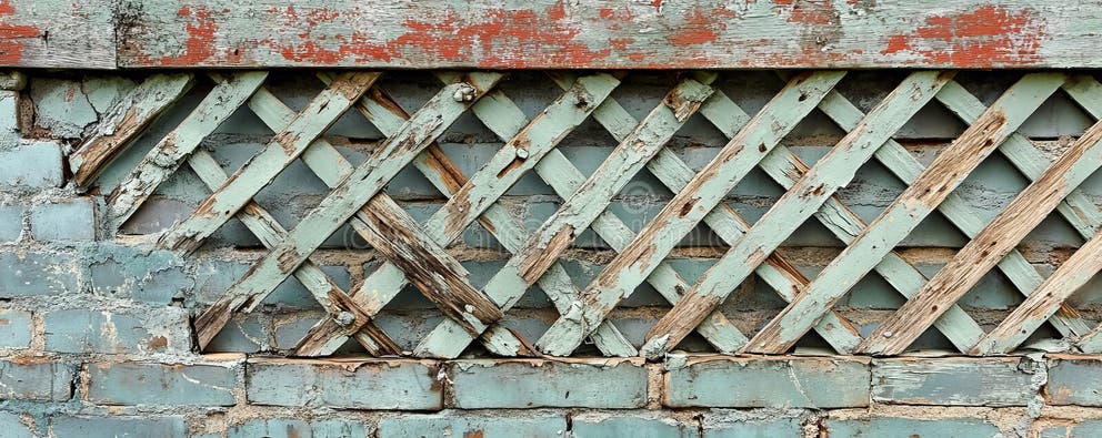 Weathered Wooden Lattice Texture on Painted Brick Wall for Rustic ...