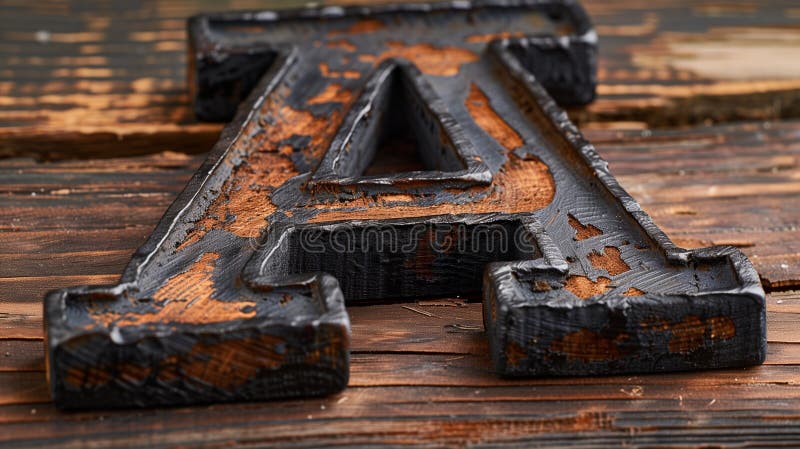 A Weathered Wooden Letter a with Rust and Black Paint on a Rustic ...