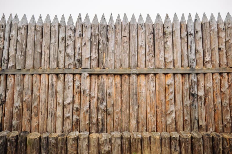 Close Up of a Sturdy, Sharpened Wooden Palisade Forming a Robust ...