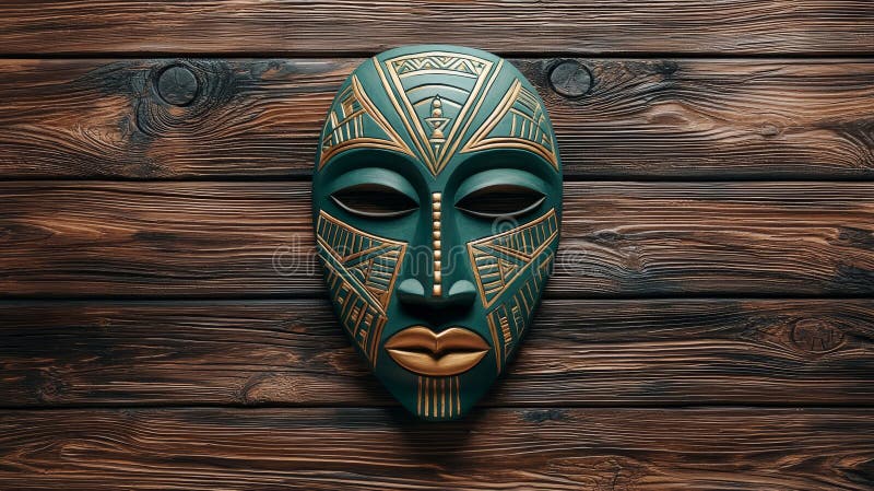 This Weathered Wooden Panel Features an Intricate African Mask. Stock ...