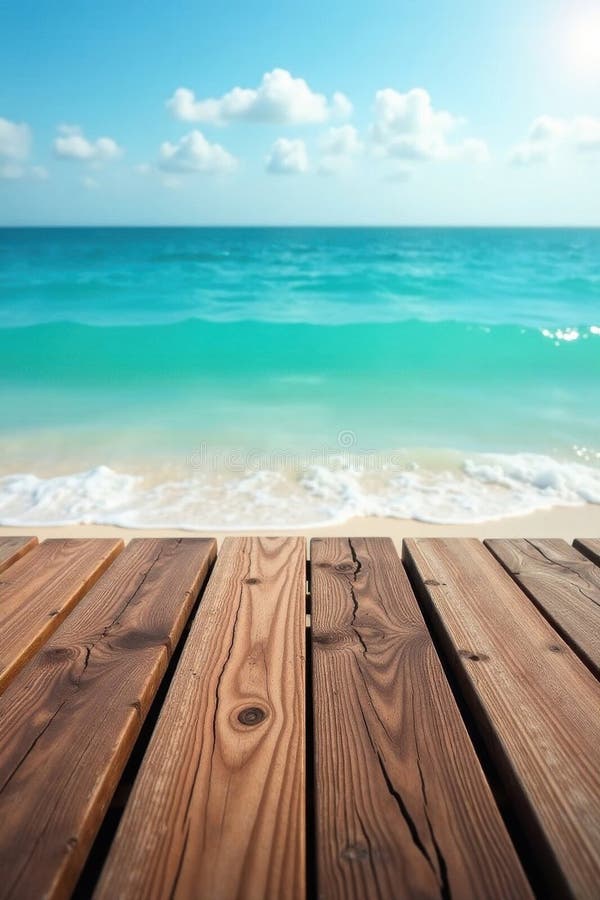 Weathered Wooden Planks, Blurred Ocean Backdrop, Texture, Empty, Space ...