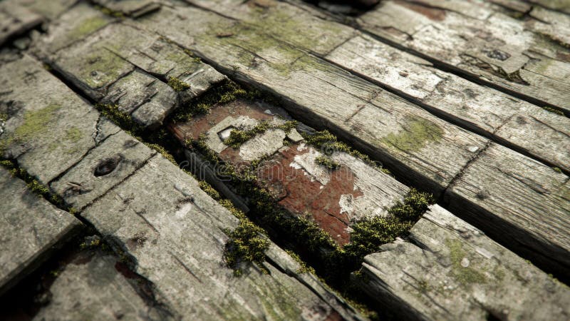 Weathered Wooden Planks Covered in Moss and Decay Stock Illustration ...