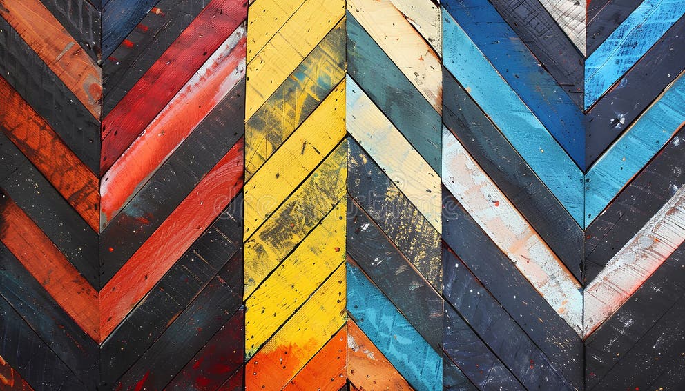 Weathered Wooden Planks Texture. Colorful Wooden Panel with Chevron ...
