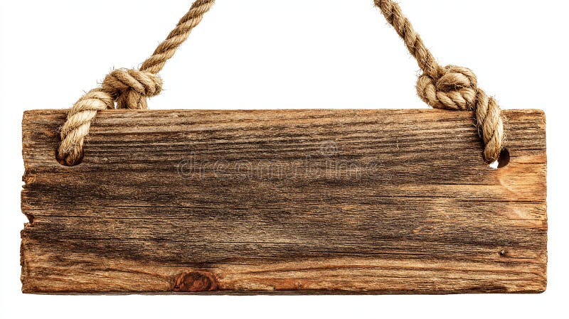 A Weathered Wooden Sign Hangs from Thick, Knotted Ropes. the ...