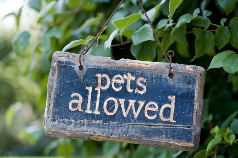 Rustic Pets Allowed Sign Hanging in Greenery Stock Illustration ...