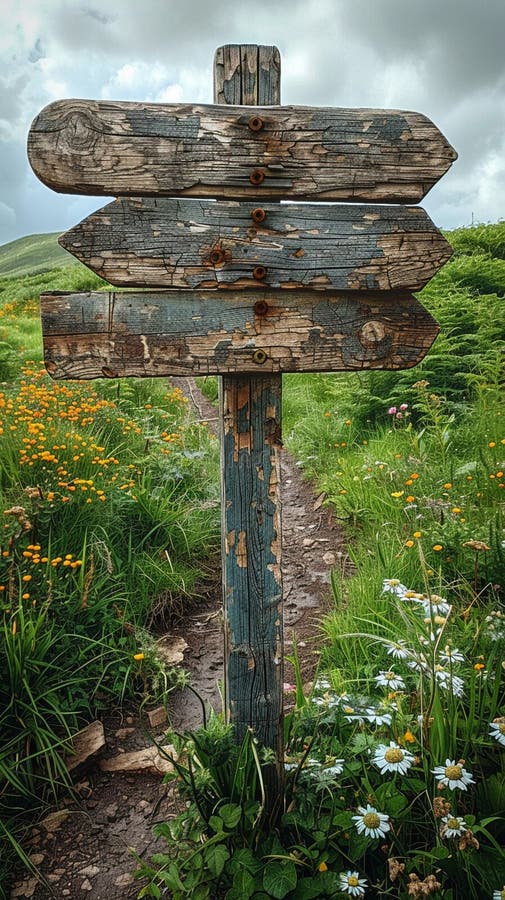 A Weathered Wooden Signpost in a Rural Setting Pointing in Multiple ... A Weathered Wooden Signpost in a Rural Setting Pointing in Multiple ...