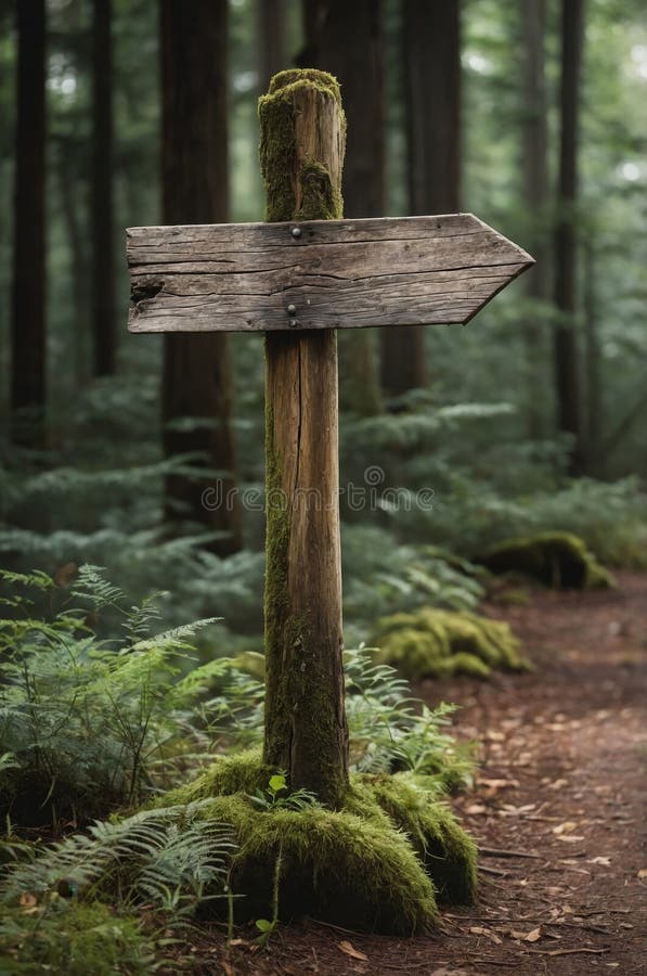 Weathered Wooden Signpost Standing in a Forest, Blank and Aged Stock ...