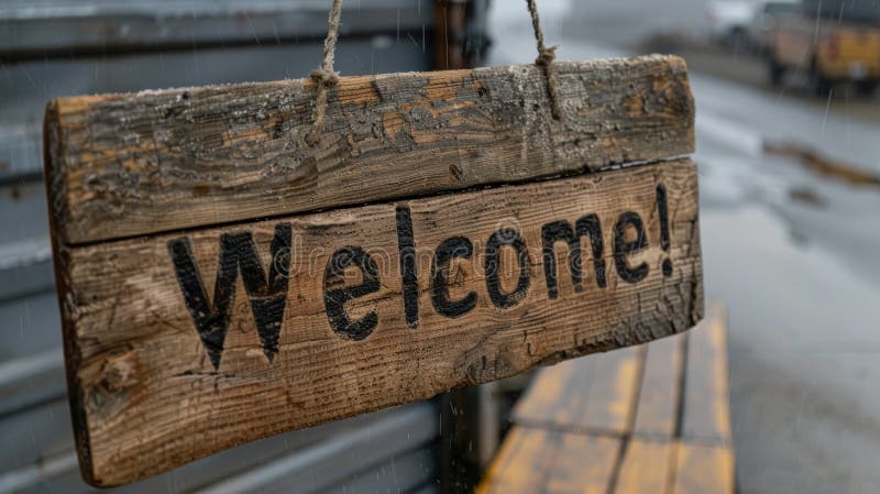 Weathered Wooden Welcome Sign Stock Illustration - Illustration of text ...