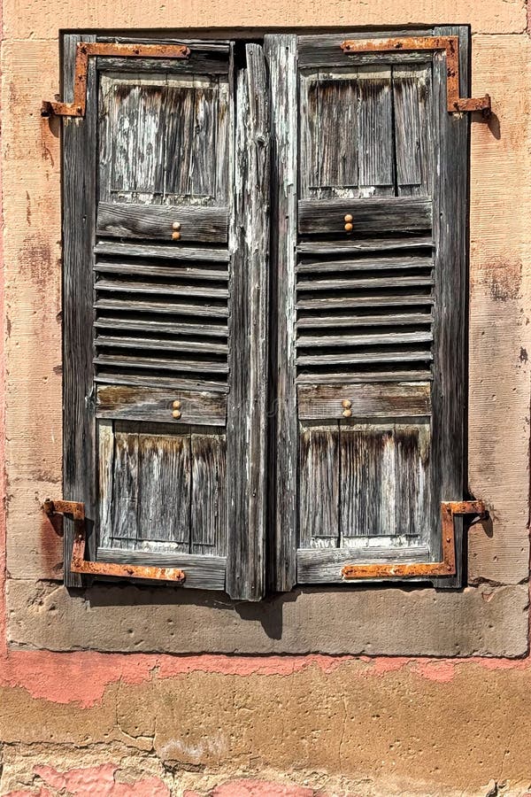 Weathered Wooden Window Shutter Creates Interesting European Still Life ...