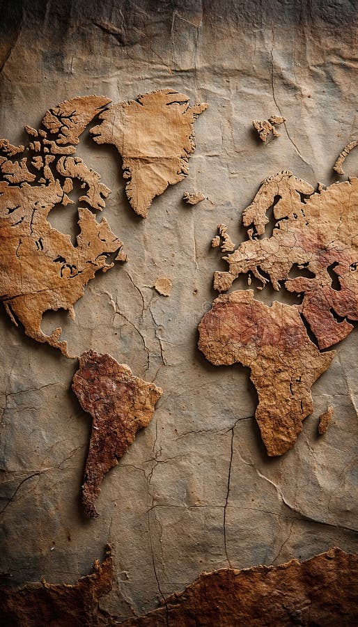 A Weathered World Map Retro Cartography with Grunge Texture on ...