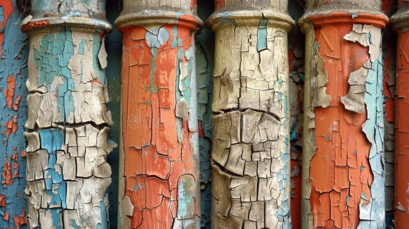 Weathered and Worn the Peeling Paint on these Columns Exposes a Network ...