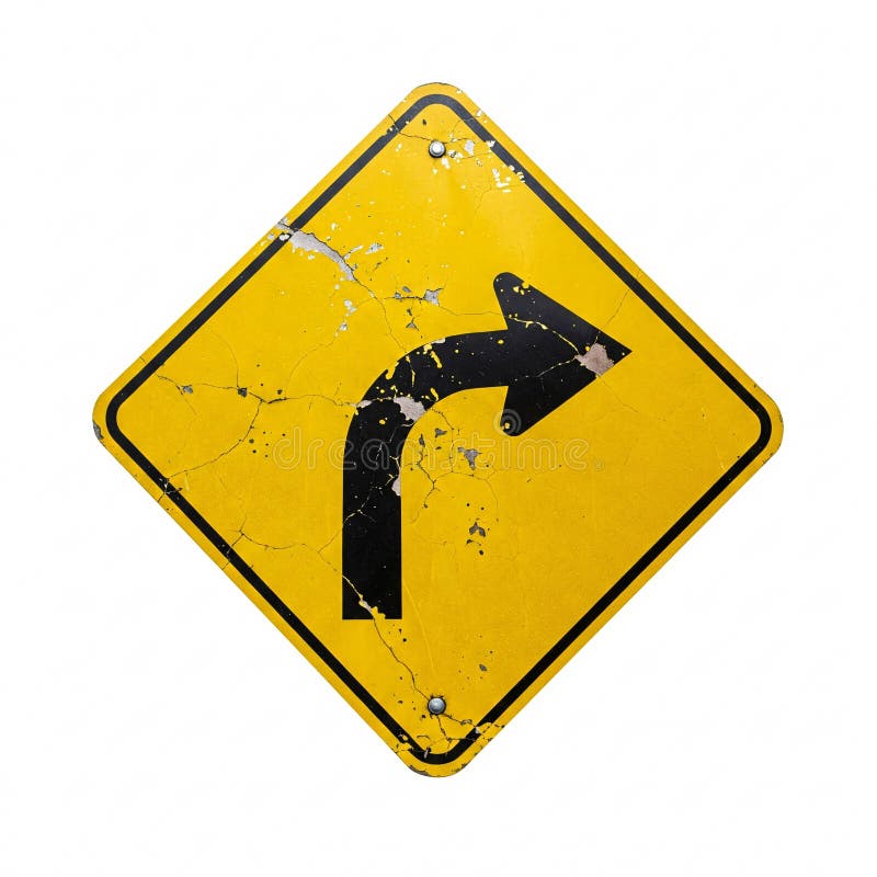 A Weathered Yellow Diamond-shaped Road Sign Indicating a Sharp Right ...