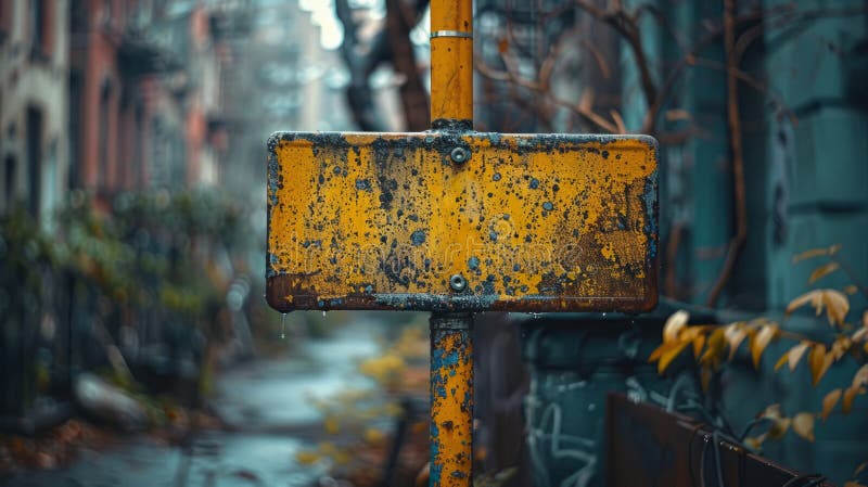 A Weathered Yellow Signpost in an Urban Setting. Stock Photo - Image of ...