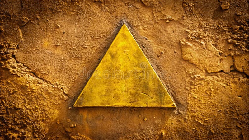 A Weathered Yellow Triangle Affixed To a Textured Ochre Wall ...