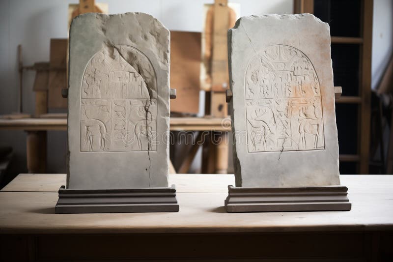 Weatherworn Stone Tablets with Engravings Stock Photo - Image of aged ...