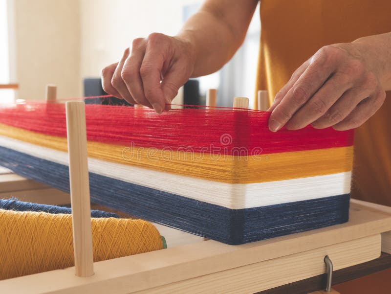 Weaver is Winding a Warp for Weaving Using the Warping Frame Stock ...