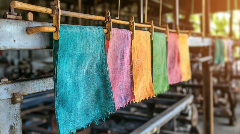 Weaving Line Textile Mill Illustration with Loom Cotton, Silk Yarn ...