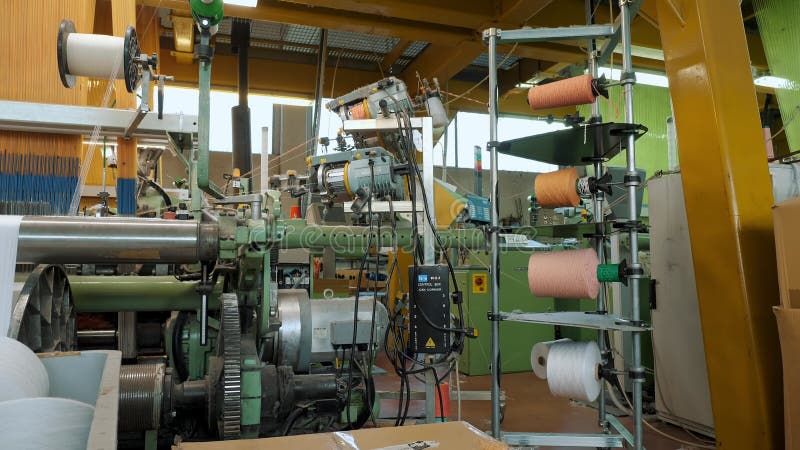 Weaving Loom. Automated Weaving Machine is Fabricating Cloth of Threads ...