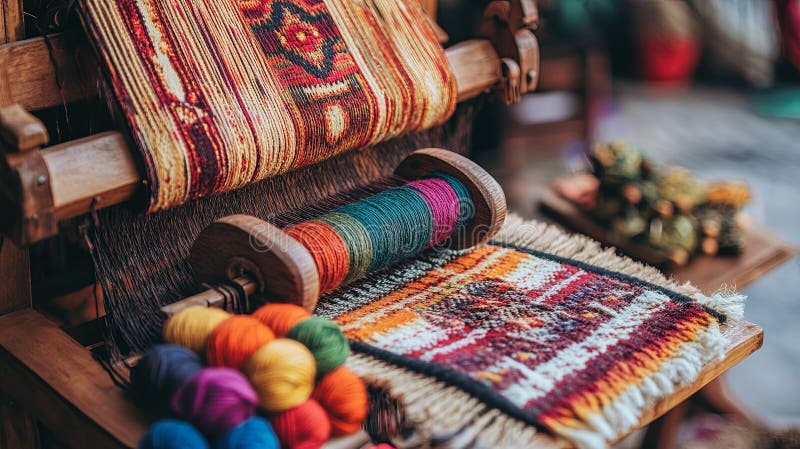 A Weaving Loom Setup with Brightly Colored Yarn and a Half-finished ...