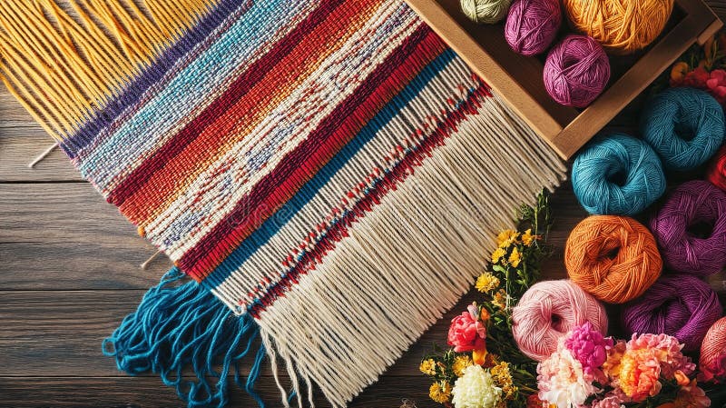 A Weaving Loom Setup with Brightly Colored Yarn and a Half-finished ...